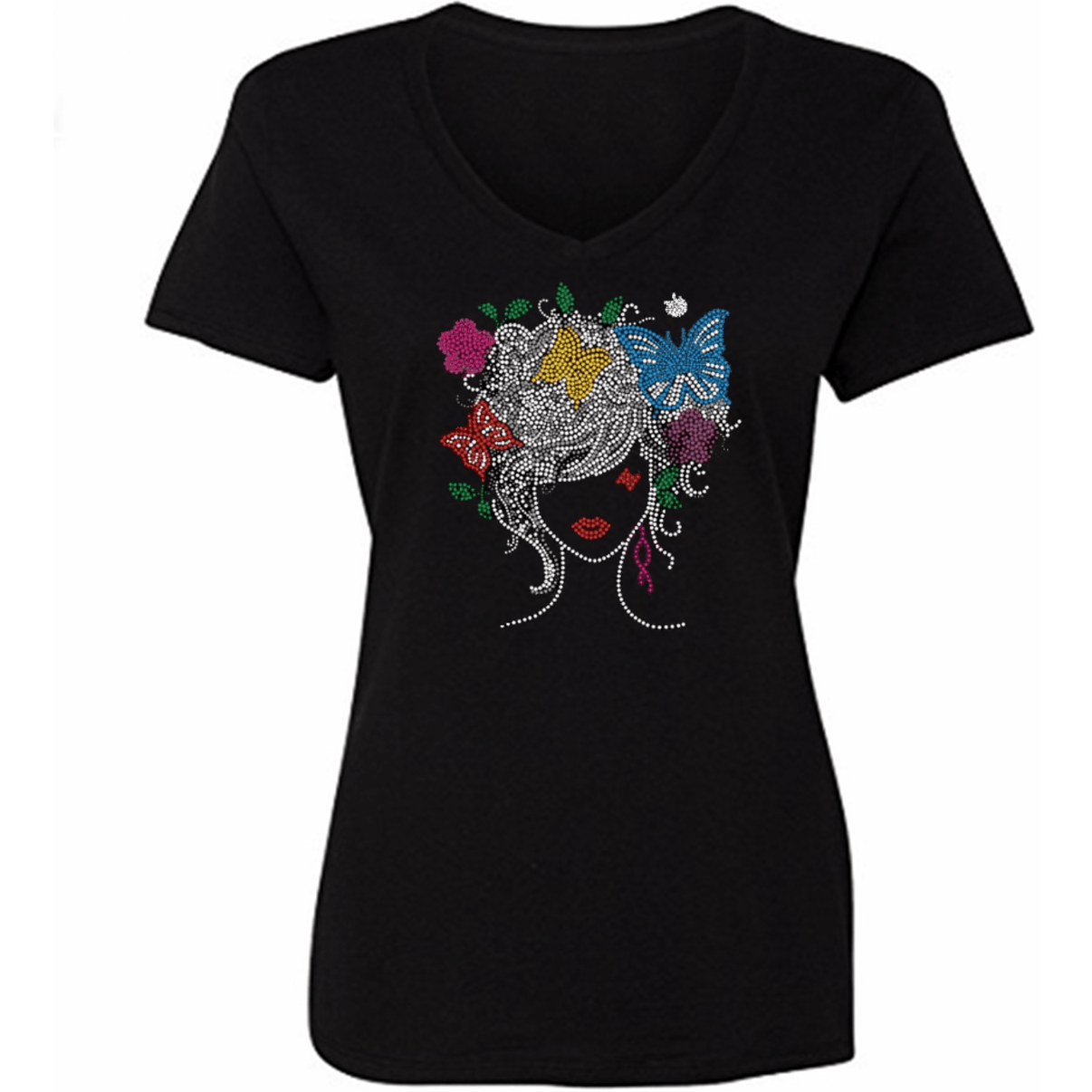Brandy Butterfly Hair Rhinestone Bling Woman TShirt – Zoe and Eve