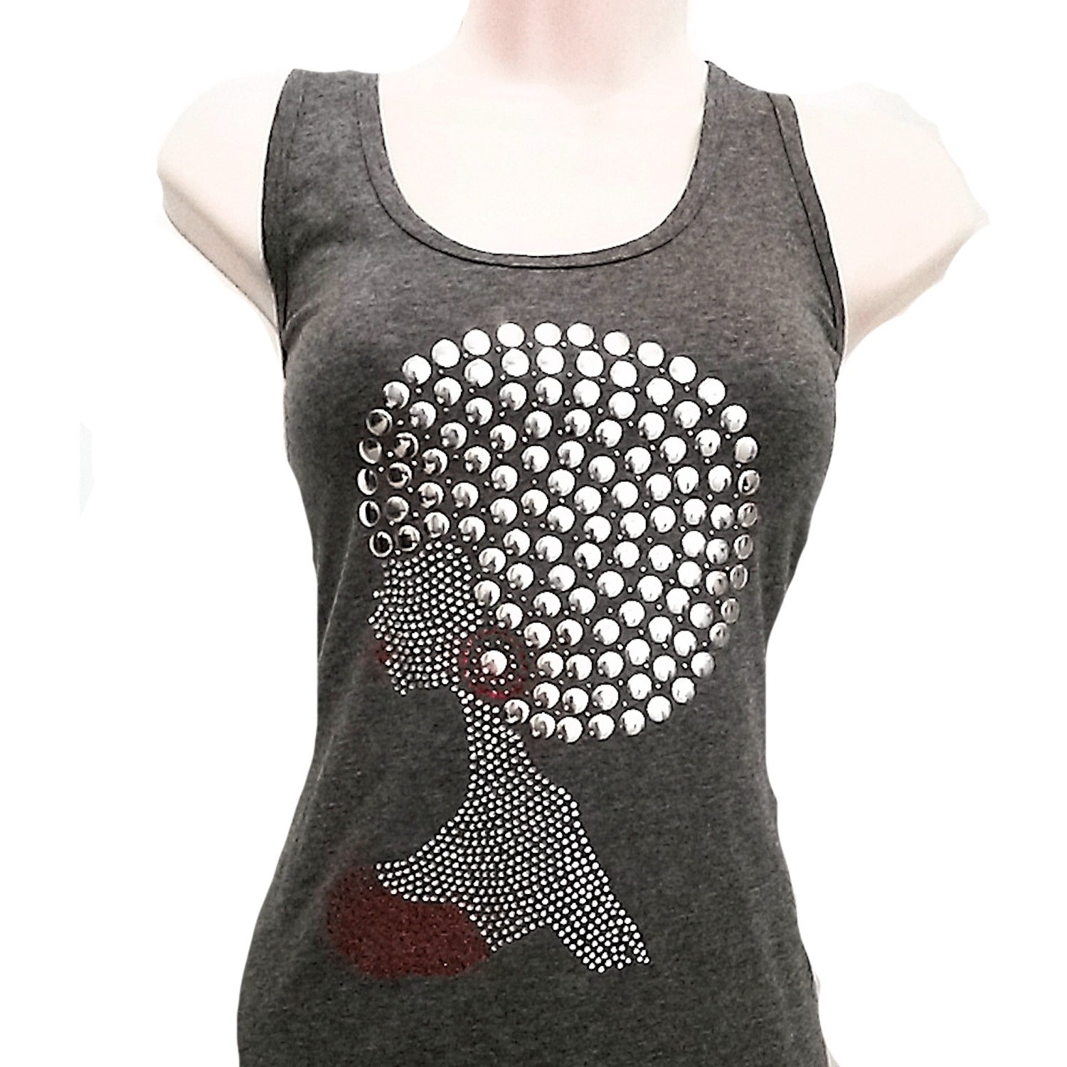 Sasha Rhinestone Studded Afro Hair Style Lady Tank Top – Zoe and Eve